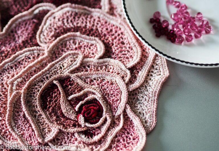 Irish Crochet Rose Finished - Hobbyist on the Road